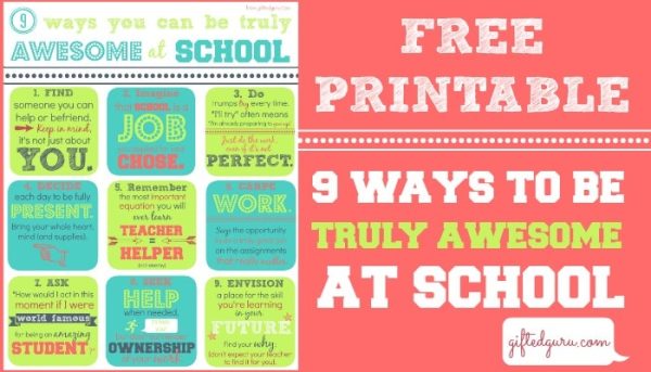 9 Ways You Can Be Truly Awesome at School – a free printable – Gifted Guru