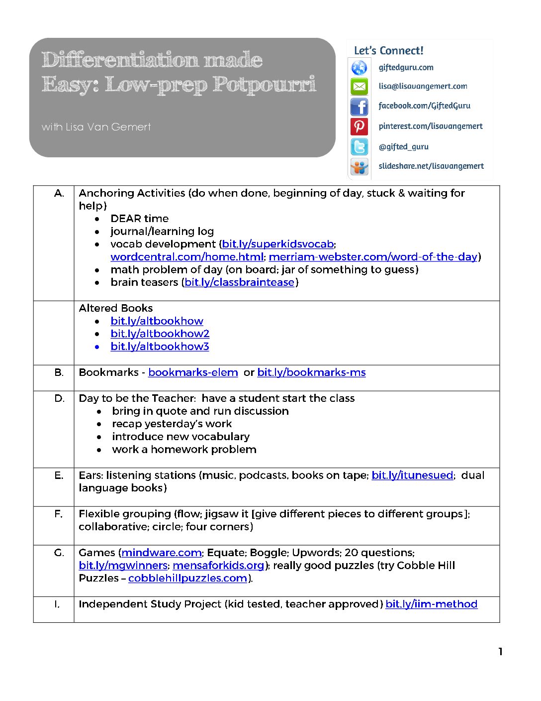 Differentiation Made Easy – handout – Gifted Guru