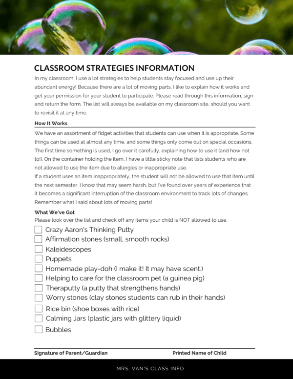 Beginning of the Year Parent Forms – Gifted Guru